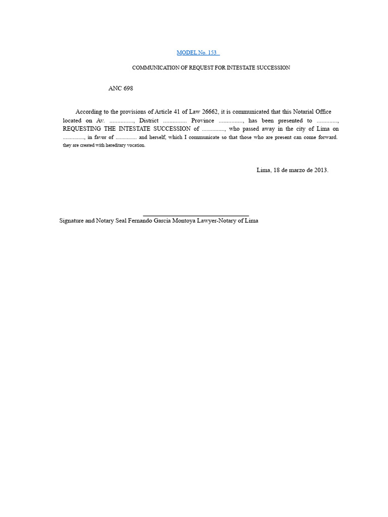 Model Communication For Requesting Intestate Succession | PDF