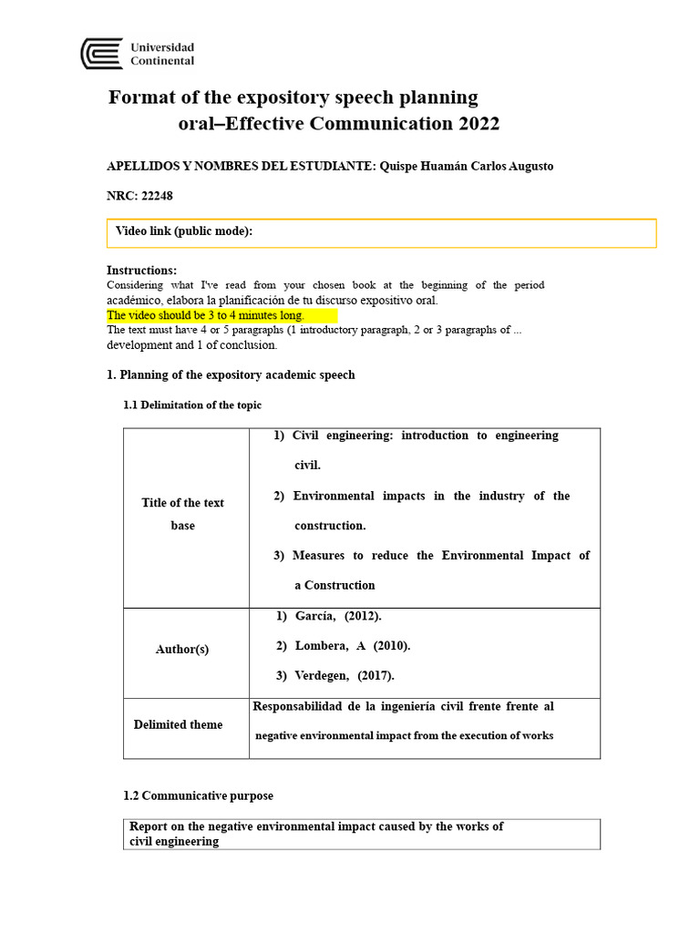 Format For Planning The Oral Expository Speech (2) - FINAL (2 ...