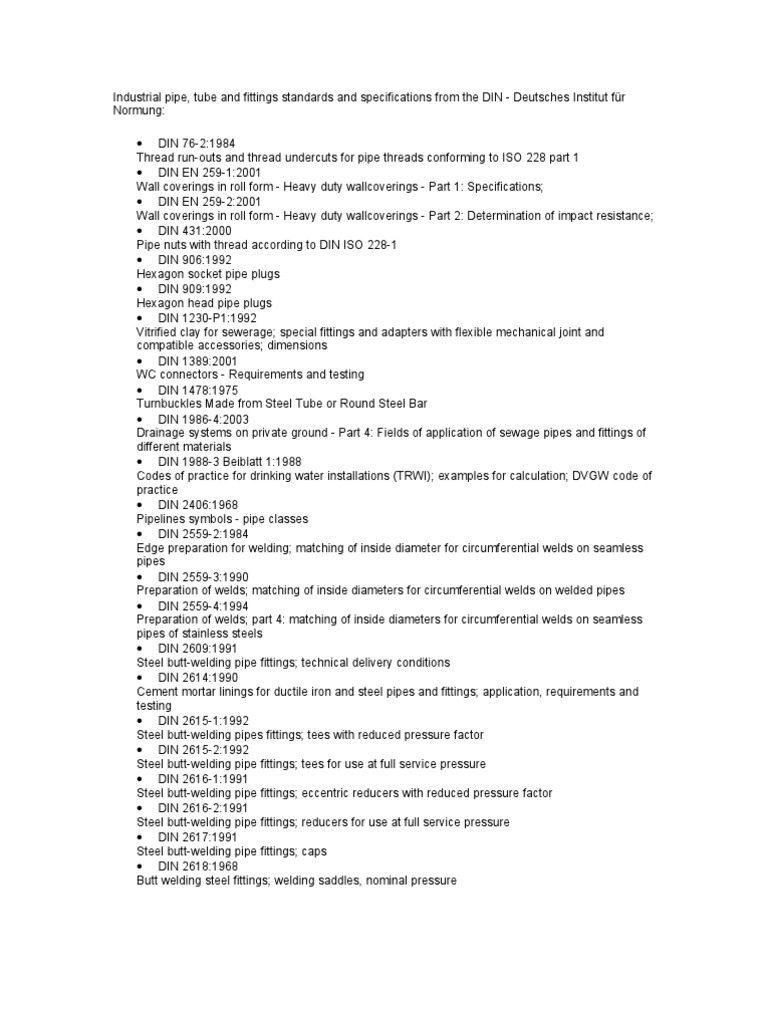 List Din STD For Pipe | PDF | Pipe (Fluid Conveyance) | Polyvinyl Chloride