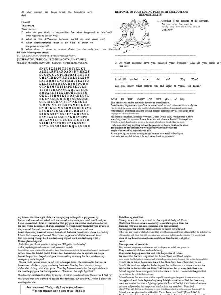 Religious Education Worksheets: Sin, Freedom, The Bible | PDF ...