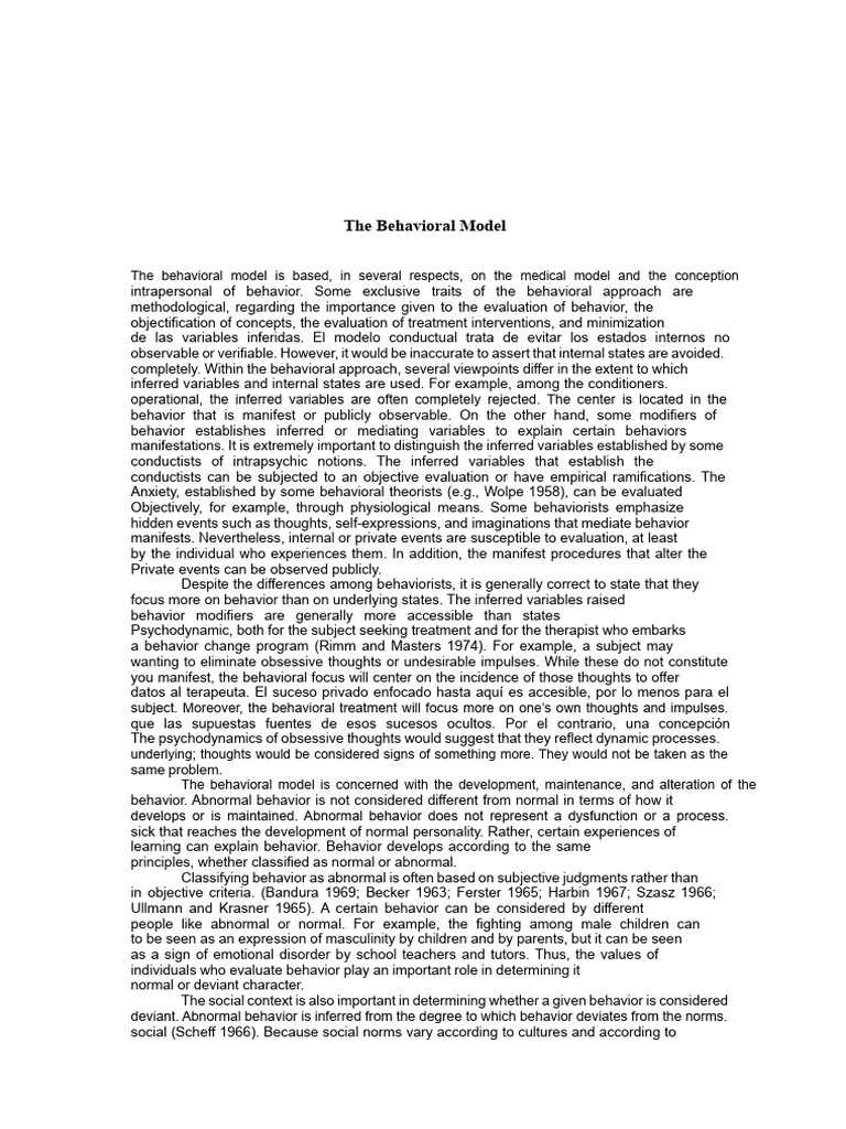 Lect. Behavioral Model | PDF | Classical Conditioning | Fear