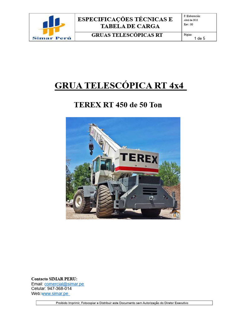 Especificações e Tabela de Carga RT 450 | PDF | Equipamento de ...