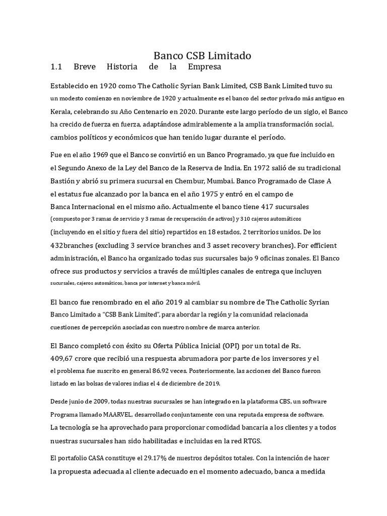 PROYECTO CSB CAPÍTULO 2 Final | PDF | Bancos | Compartir (Finanzas)