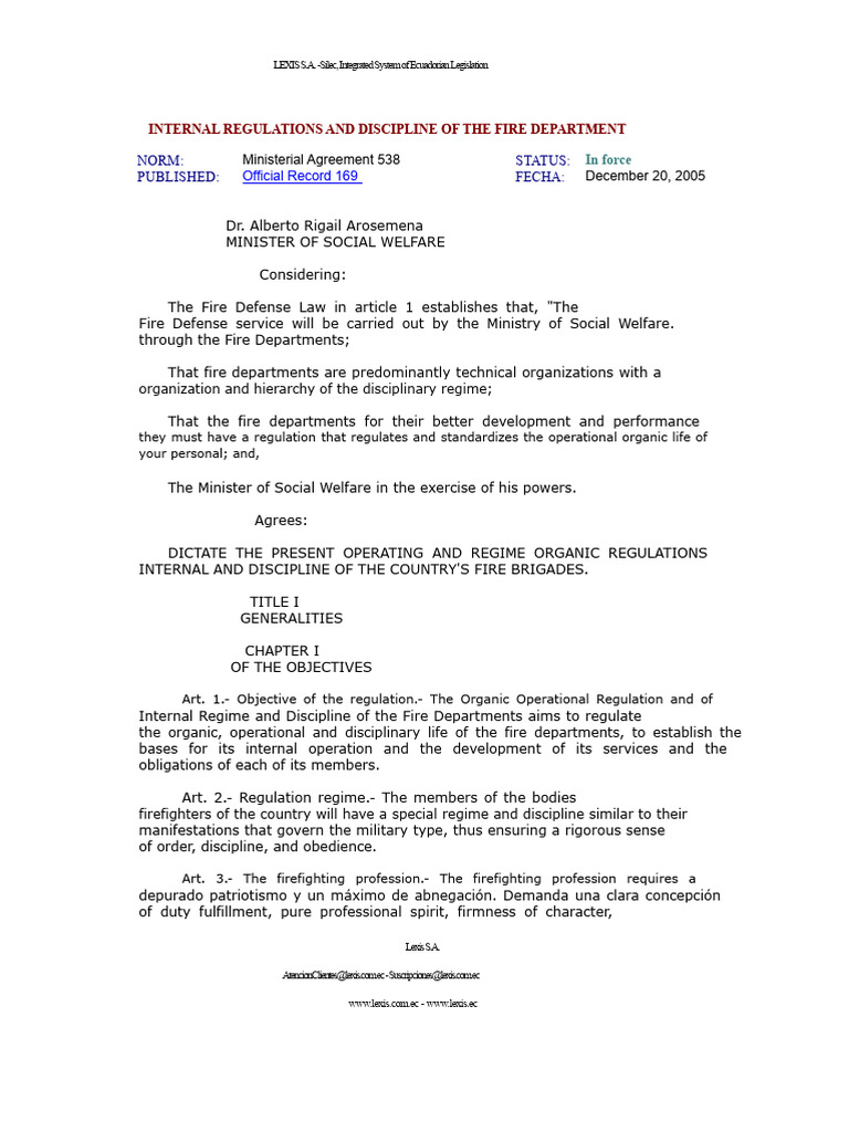 Internal and Disciplinary Regulations of the Fire Department | PDF ...