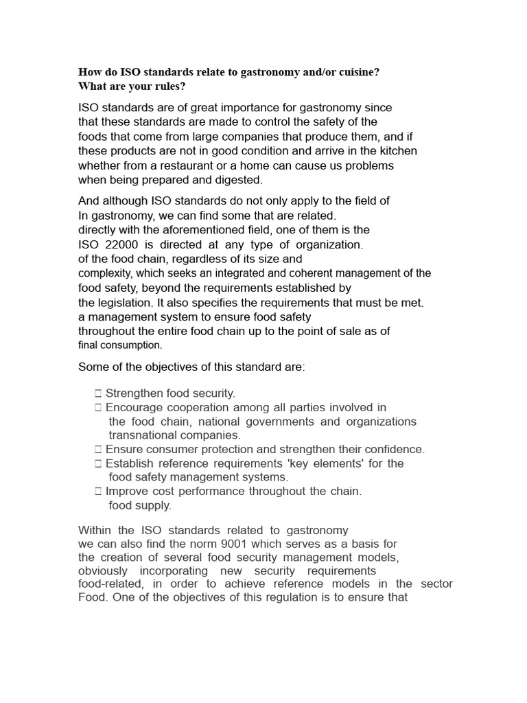 How Are ISO Standards Related To Gastronomy And/or Cooking, and Which ...