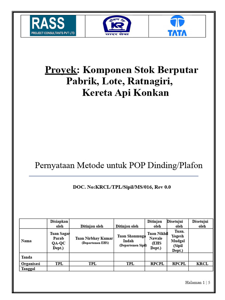 Pernyataan Metode Untuk Plester Dinding | PDF