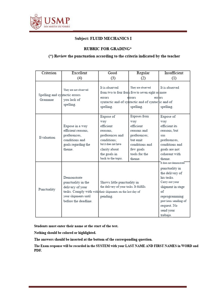 Evaluation Rubric Fluid Mechanics 1 | PDF | Syntax | Human Communication