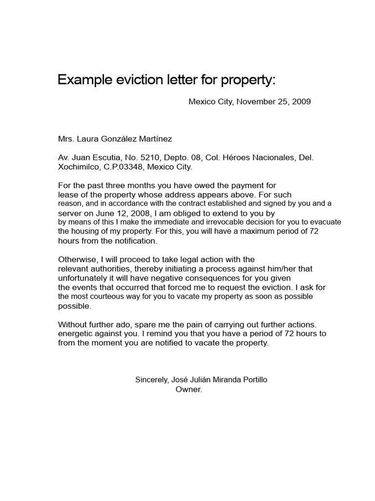 Example Eviction Letter For Property | PDF