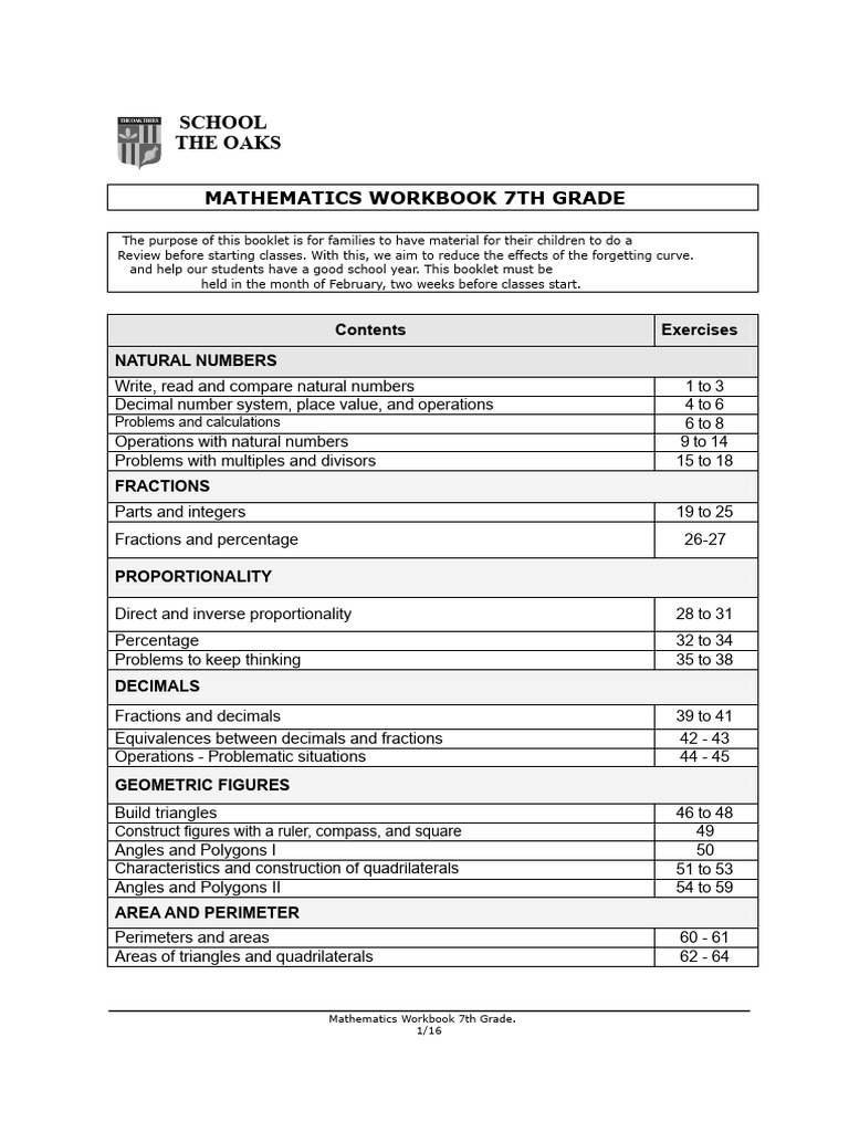 Mathematics Workbook 7th Grade | PDF | Area | Rectangle