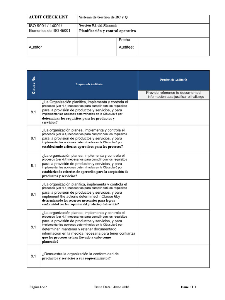 Sección 8.1 - Planificación y Control Operacional | PDF | Sistema de ...