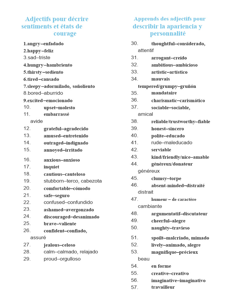 Adjetivos Comunes en Inglés y Español | PDF