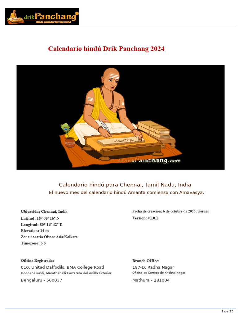 Calendario Hindú Drik Panchang 2024 | PDF | Adoración hindú ...