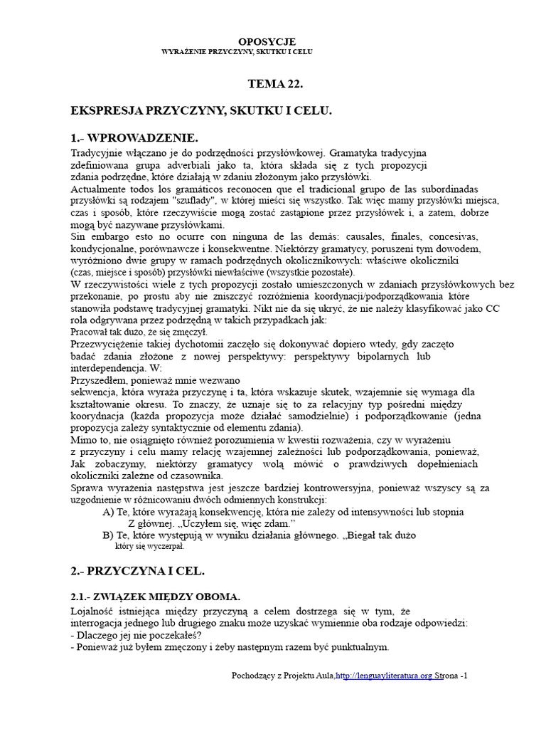 Temat 22. Przyczyna Skutek I Cel. Przeszłość. | PDF