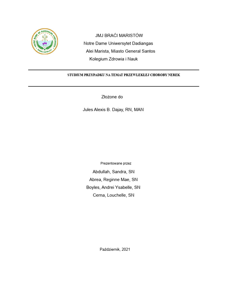 Studium przypadku przewlekłej choroby nerek | PDF