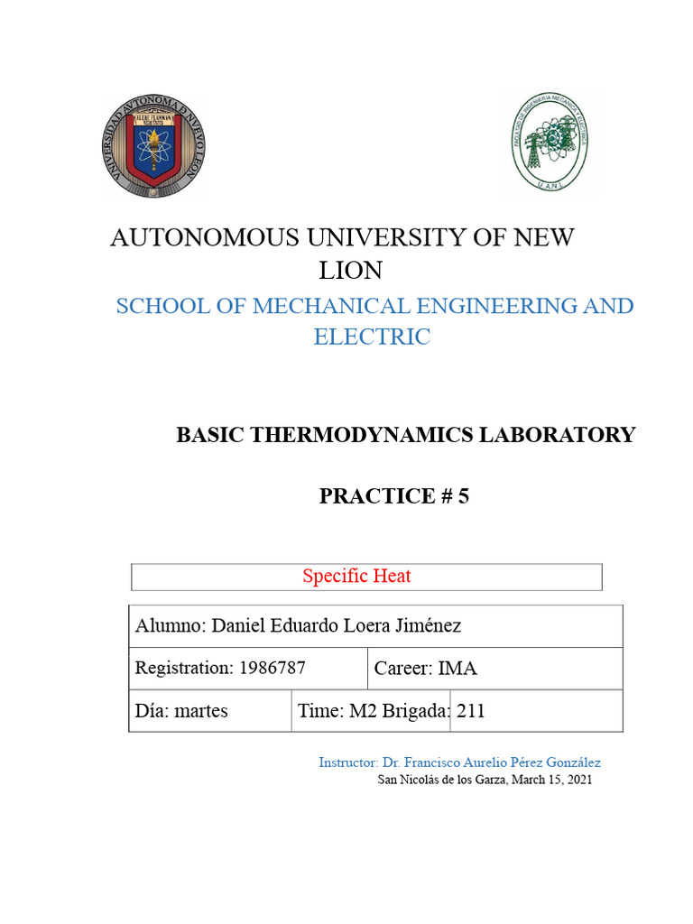 Practice 5-Lab Basic Thermodynamics | PDF | Heat | Physical Sciences
