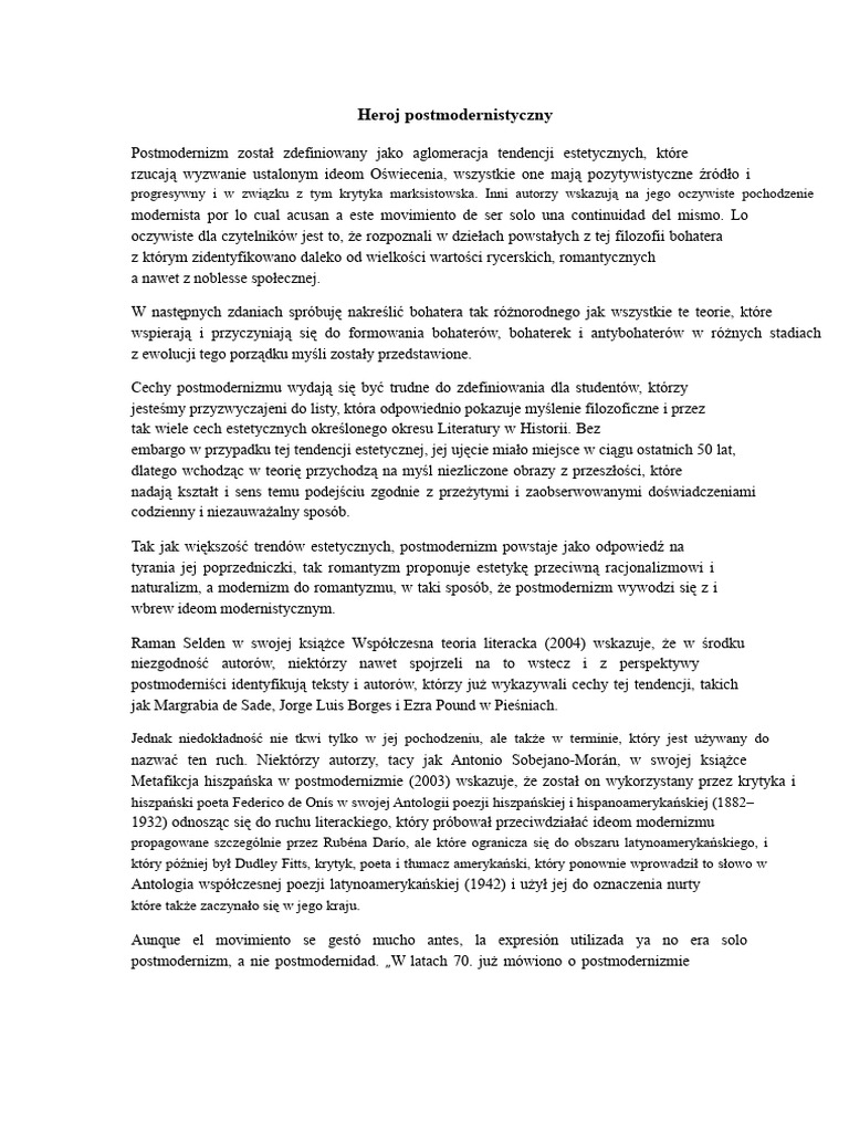 Postmodernistyczny Bohater | PDF