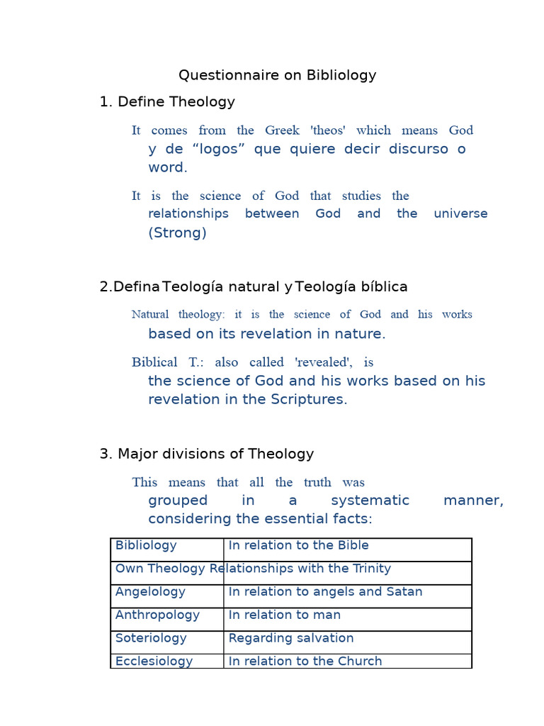 Questionnaire On Bibliology | PDF | Jesus | Revelation