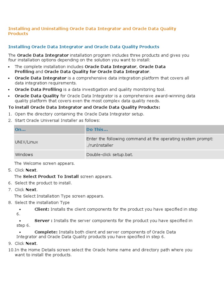 Installing and Uninstalling Oracle Data Integrator and Oracle Data ...