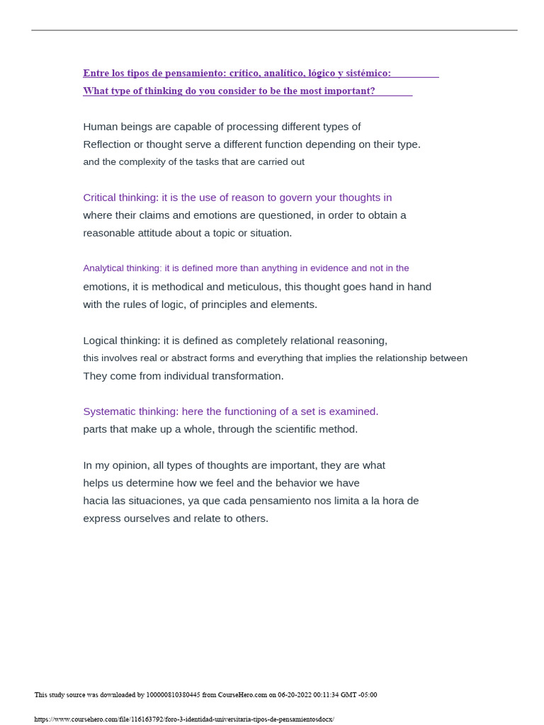 Forum 3 University Identity Types of Thoughts | PDF