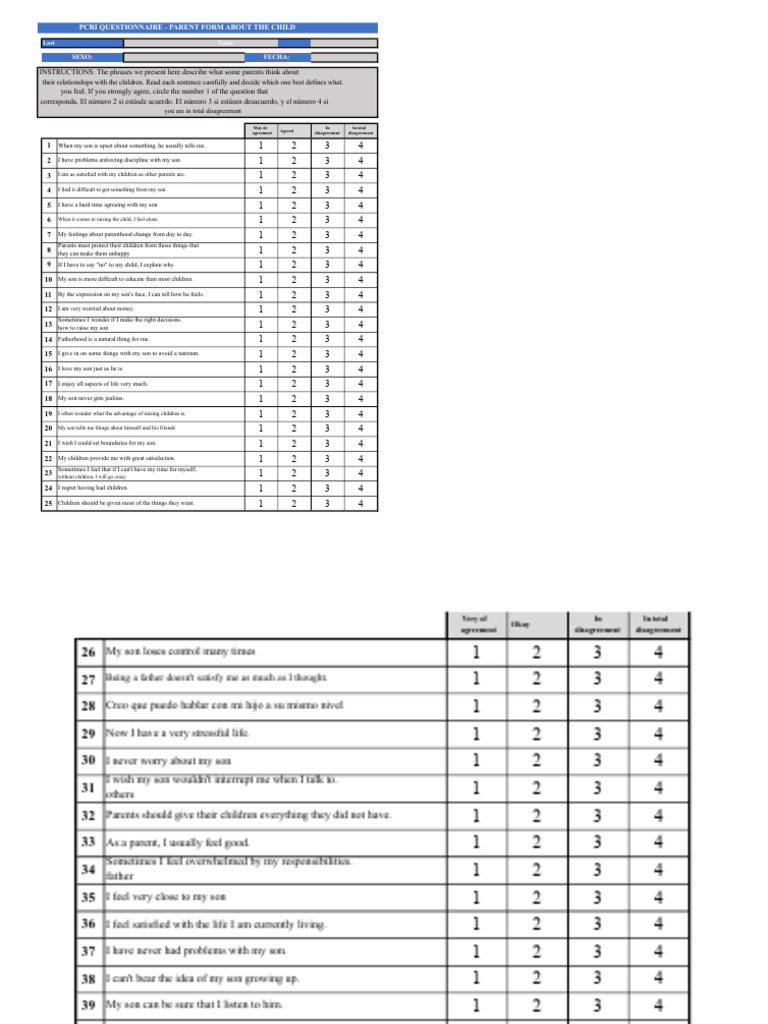 Parent-Child Relationship Questionnaire | PDF | Parenting ...