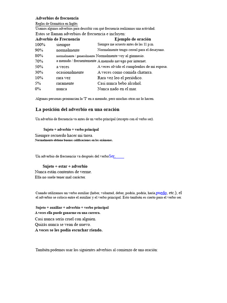 Adverbios de Frecuencia | PDF | Adverbio | Verbo
