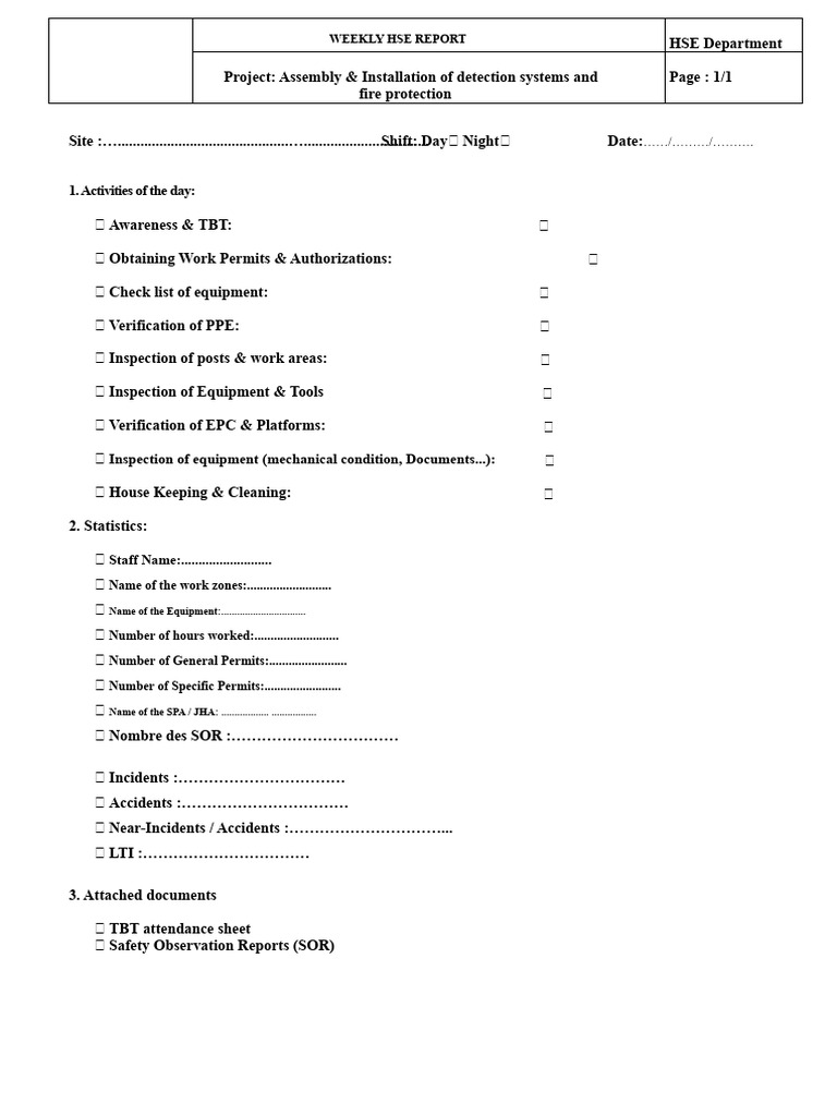 Weekly HSE Report: Safety Overview | PDF | Safety