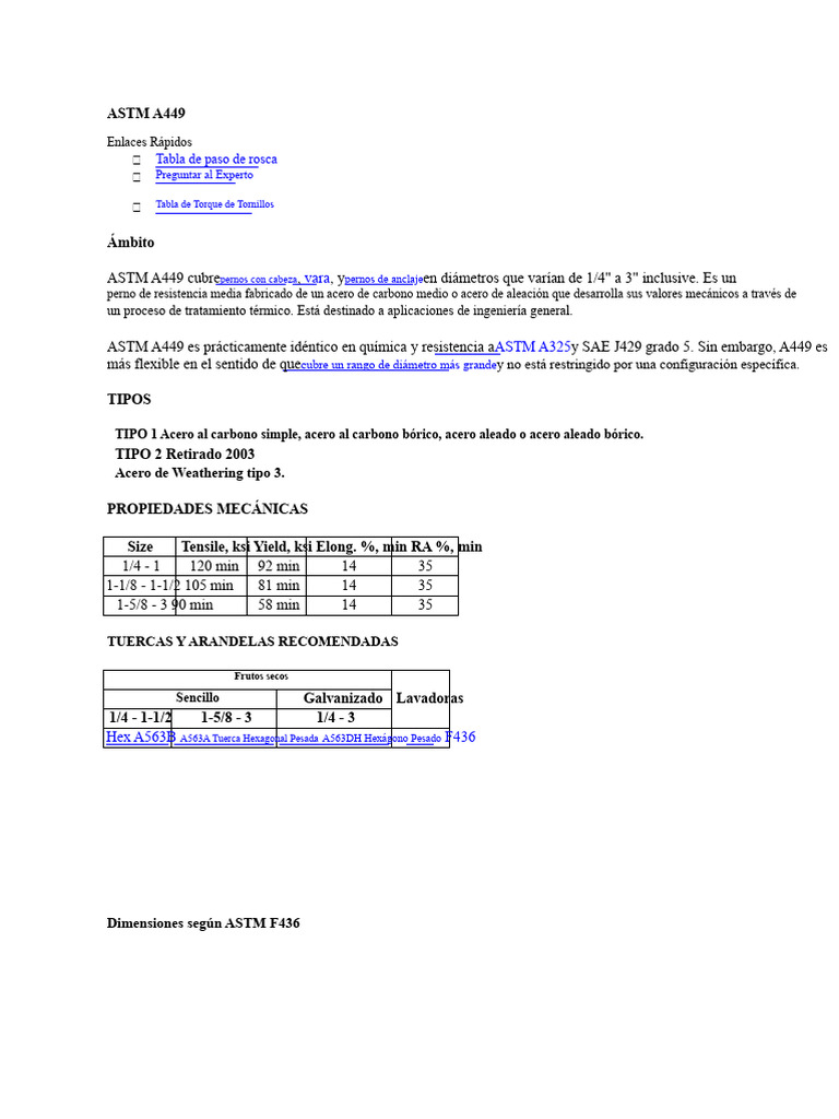 Especificaciones ASTM A449 para Pernos | PDF | Tornillo | Rieles