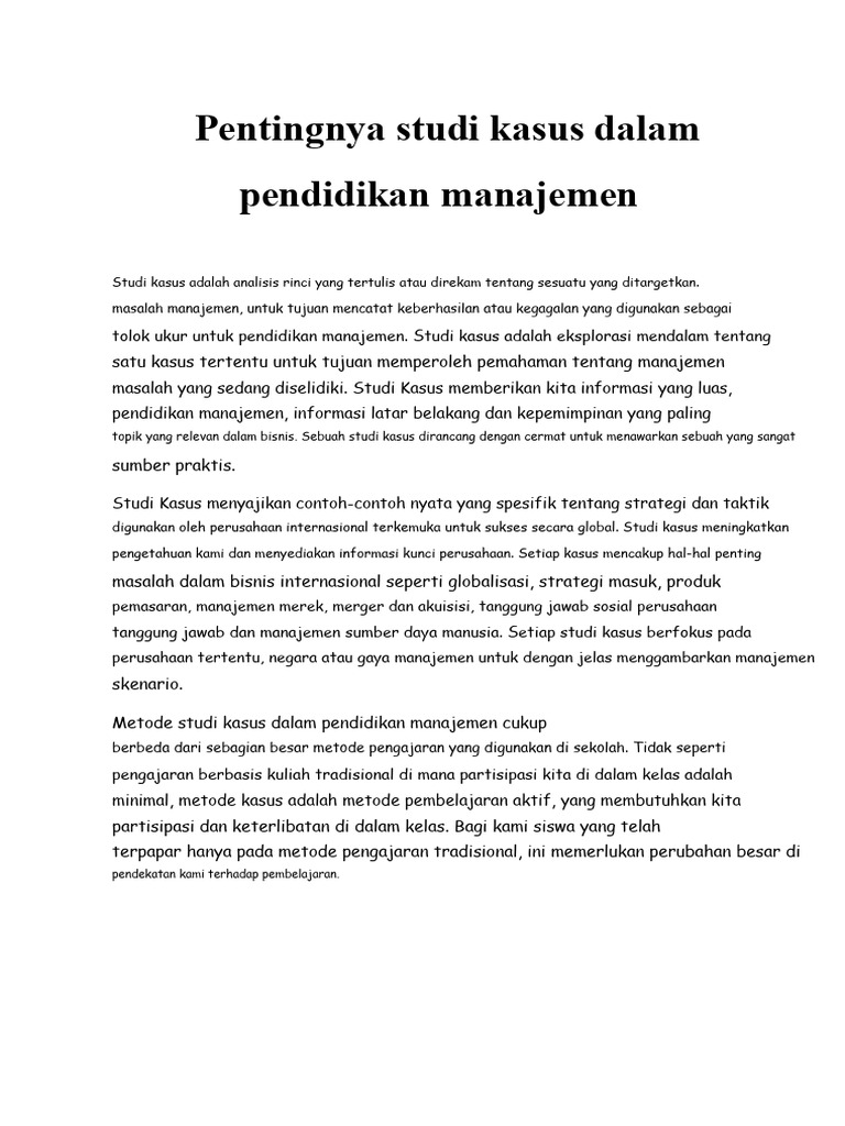 Pentingnya Studi Kasus dalam Pendidikan Manajemen (Kanik Gupta) | PDF