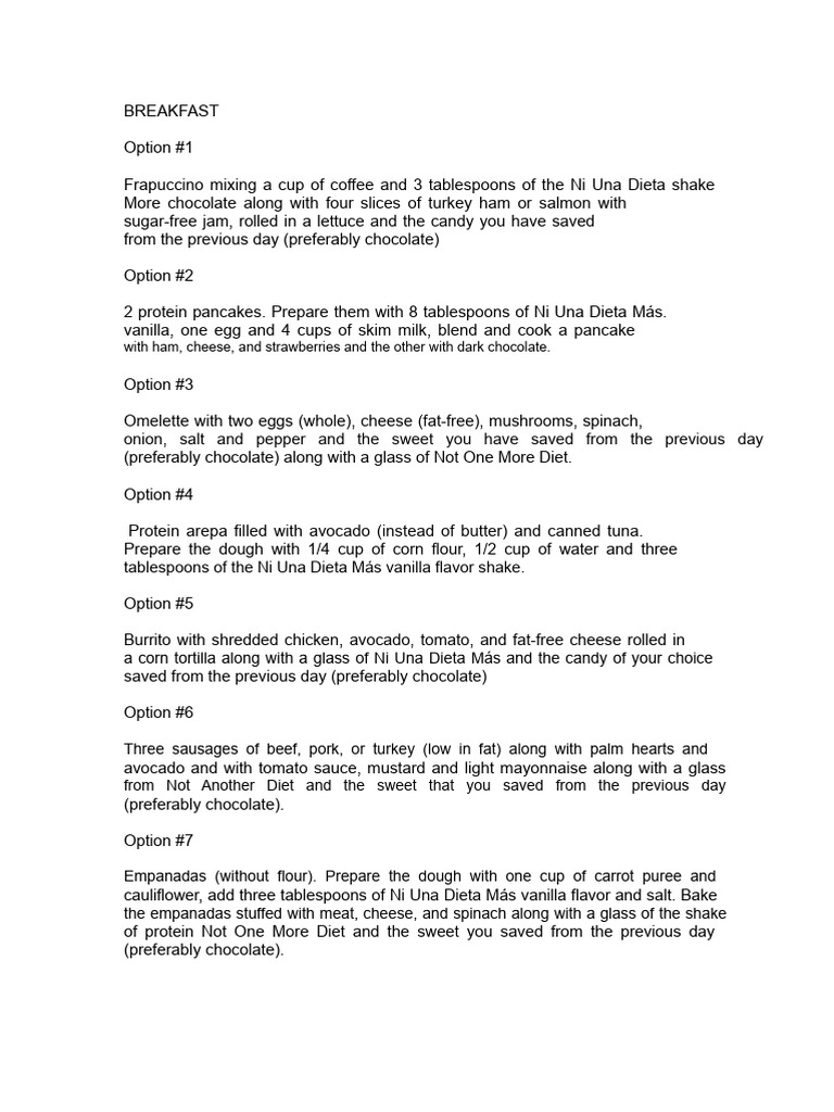 Menu Not One More Diet | PDF | Pancake | Salad