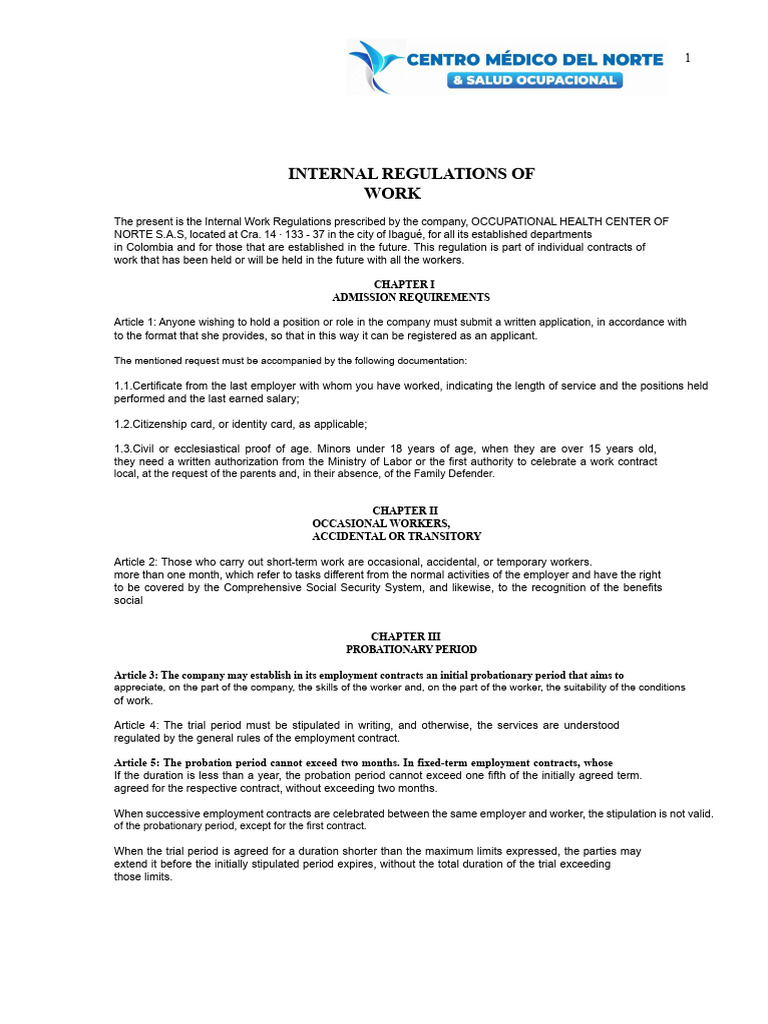 Internal Work Regulations Overview | PDF | Occupational Safety And ...