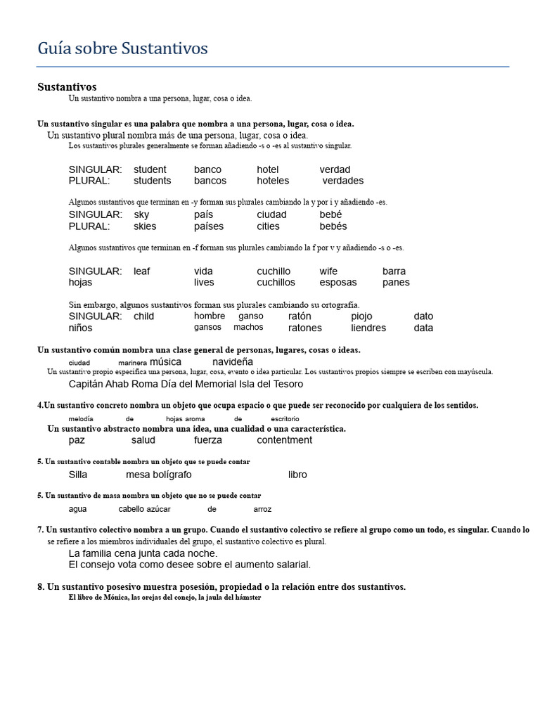 Guía Completa de Sustantivos | PDF | Sustantivo | Unidades Semánticas