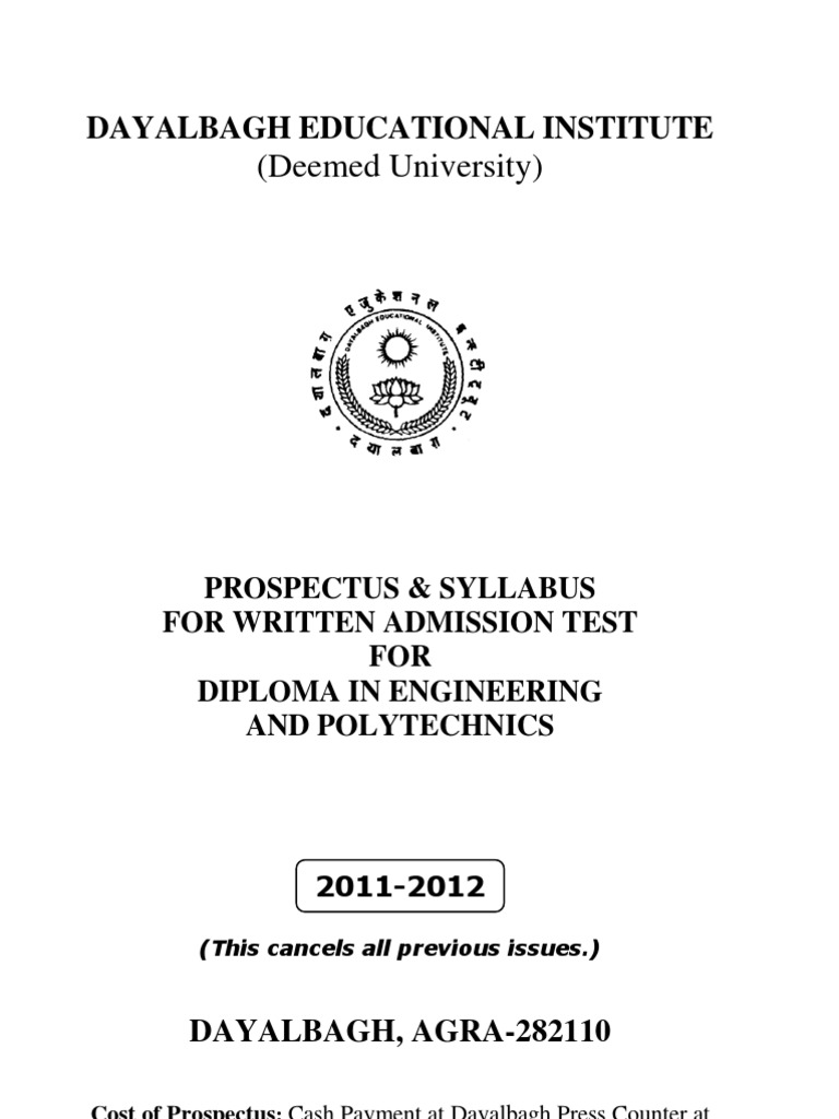 (Deemed University) : Dayalbagh Educational Institute | PDF | Institute ...