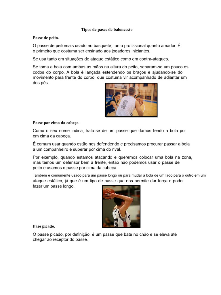 Tipos de Passes de Basquetebol | PDF