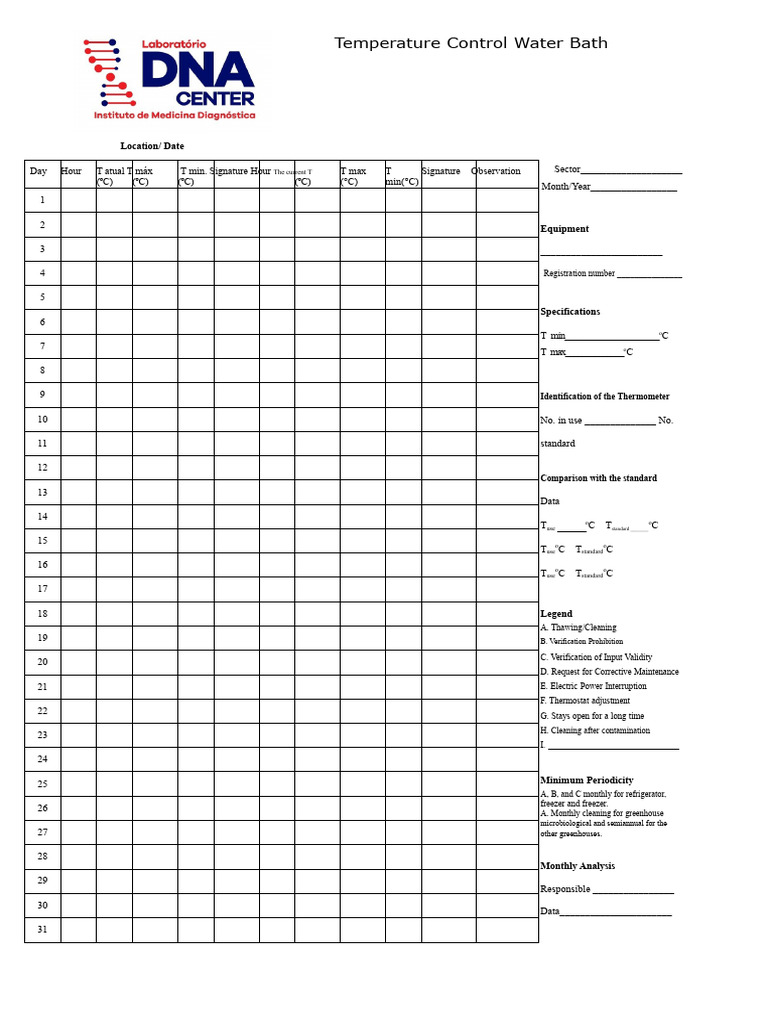 Temperature Control Water Bath Log | PDF | Refrigerator | Temperature
