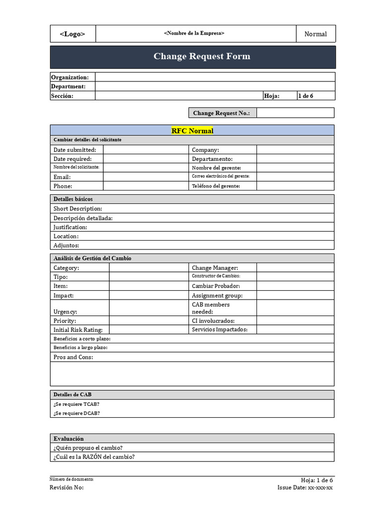 Formulario de Solicitud de Cambio ITIL | PDF
