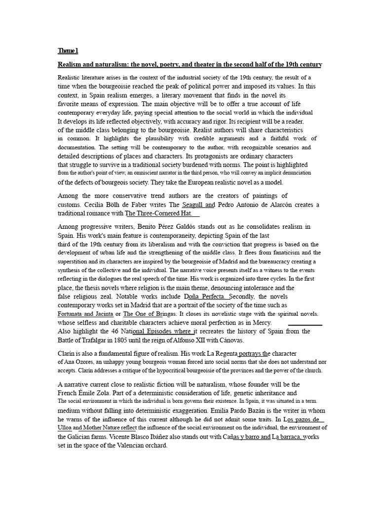 Theme 1. Realism and Naturalism: The Novel. Poetry and Theater in The ...