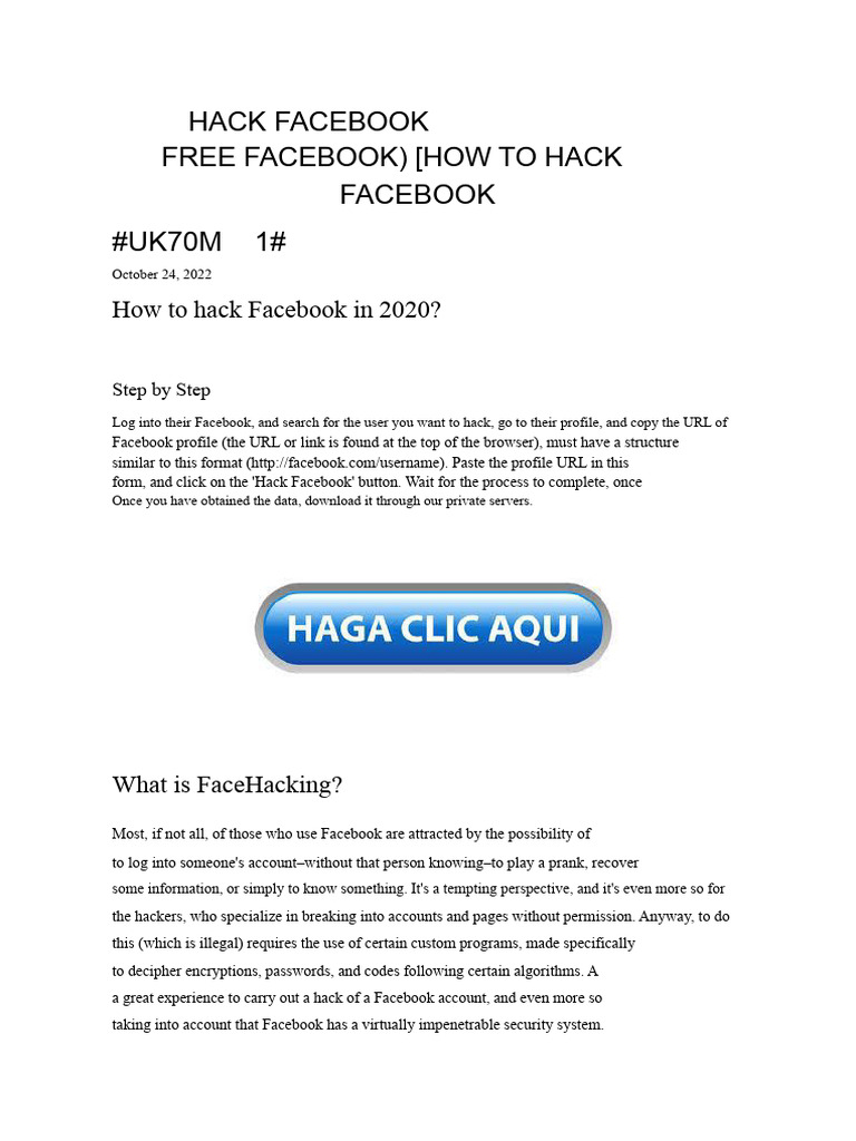Hack Facebook Free Facebook) (How To Hack Facebook #UK70M 1# | PDF ...