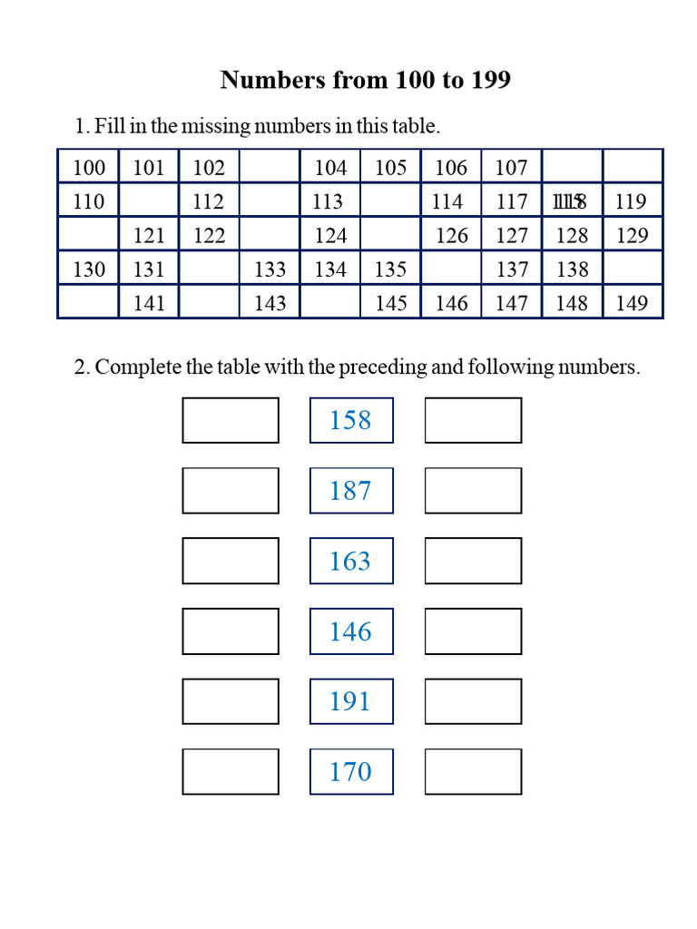 Numbers From 100 To 199 | PDF