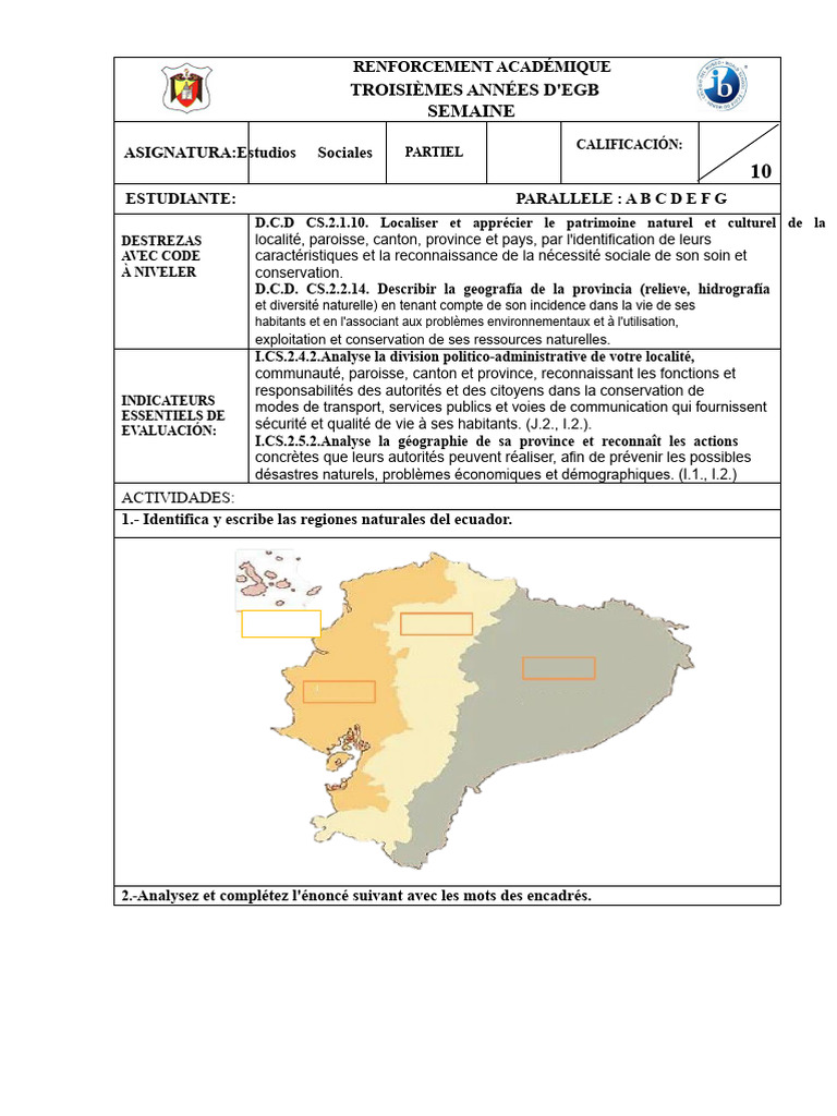 Évaluation des Études Sociales EGB 3ème | PDF