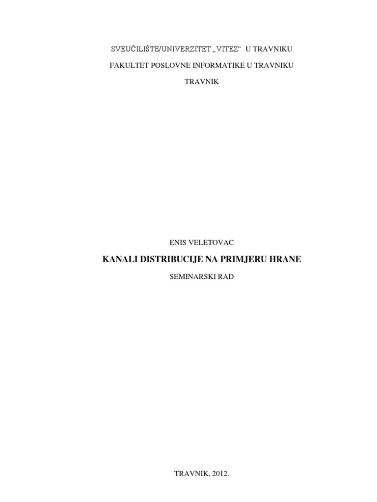 Seminar Ski Rad Kanali Distribucije Na Primjeru Hrane | PDF