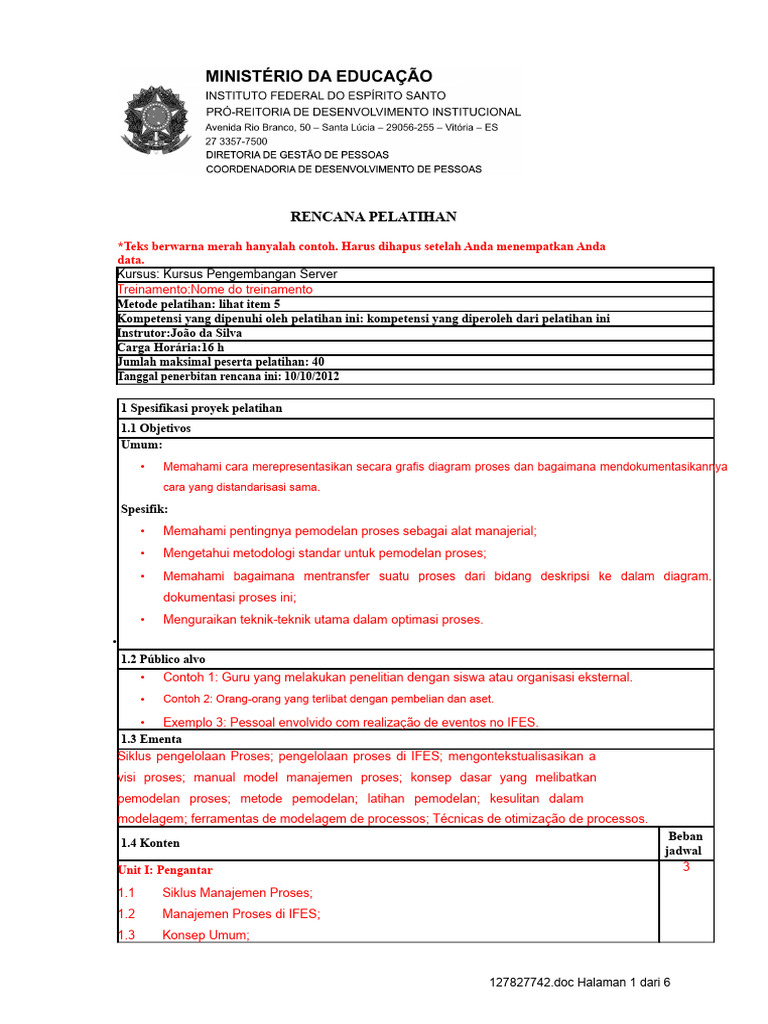 Model Rencana Pelatihan-R00 | PDF