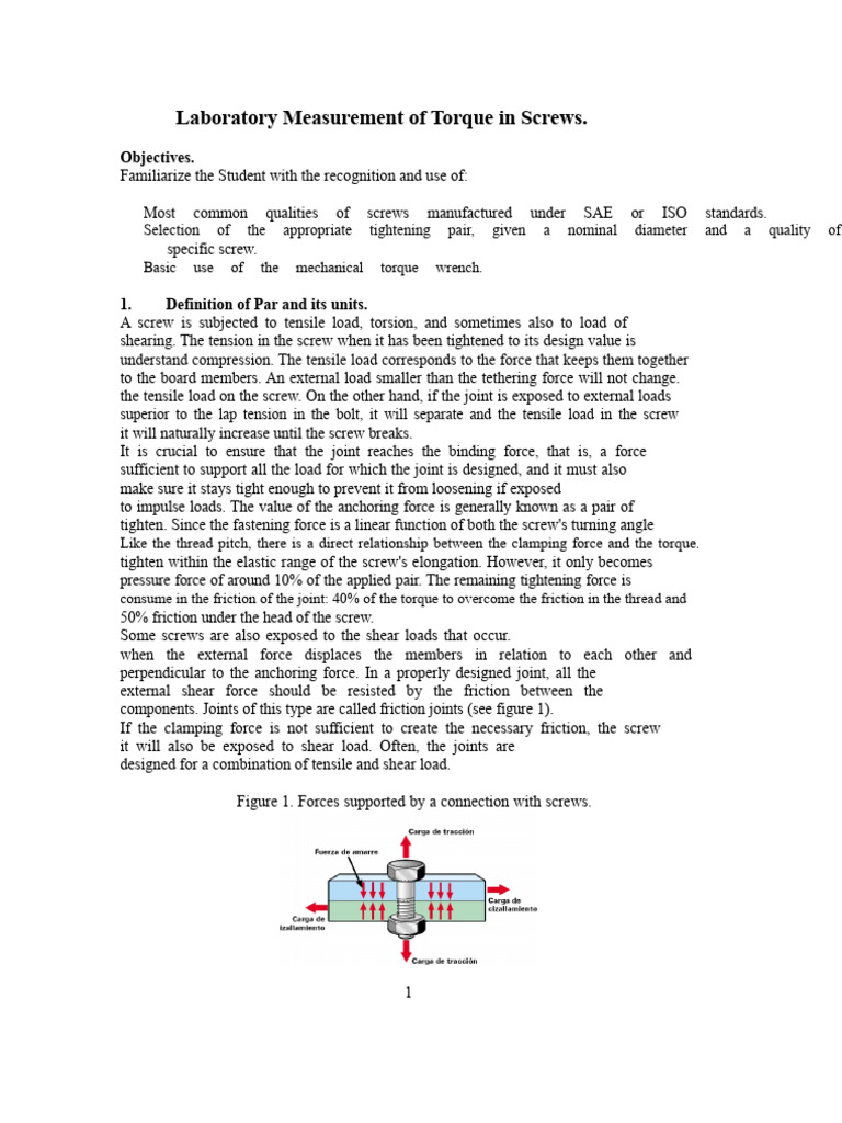 Torque Measurement Laboratory For Screws | PDF | Deformation ...