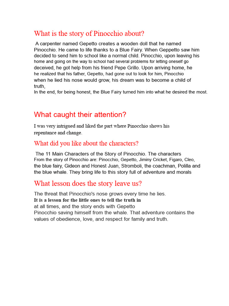 What is the story of Pinocchio about? | PDF