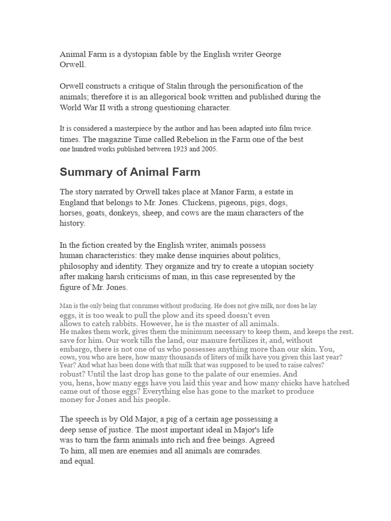 Summary - Animals On The Farm | PDF | George Orwell