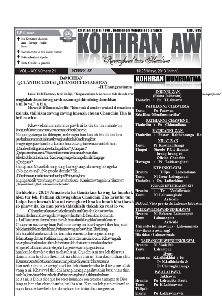 Kohhran Aw 2013.05.25 | PDF | Teología | Literatura religiosa