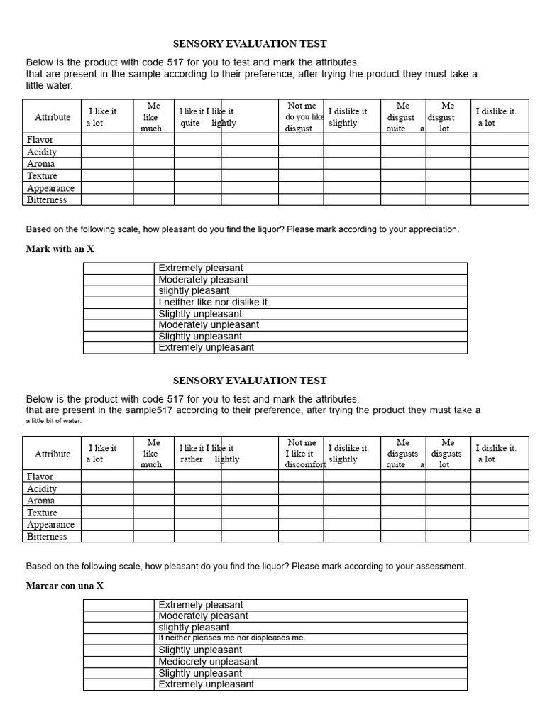 Sensory Evaluation Test Liquor | PDF | Taste | Odor