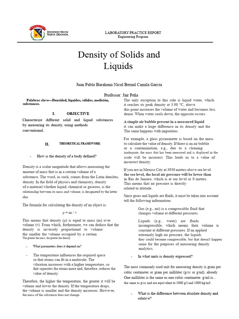 Measuring Density of Solids and Liquids | PDF | Density | Gases
