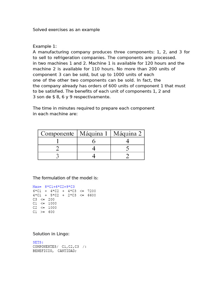 LINGO Models for Manufacturing & Transport | PDF | Numerical Analysis ...
