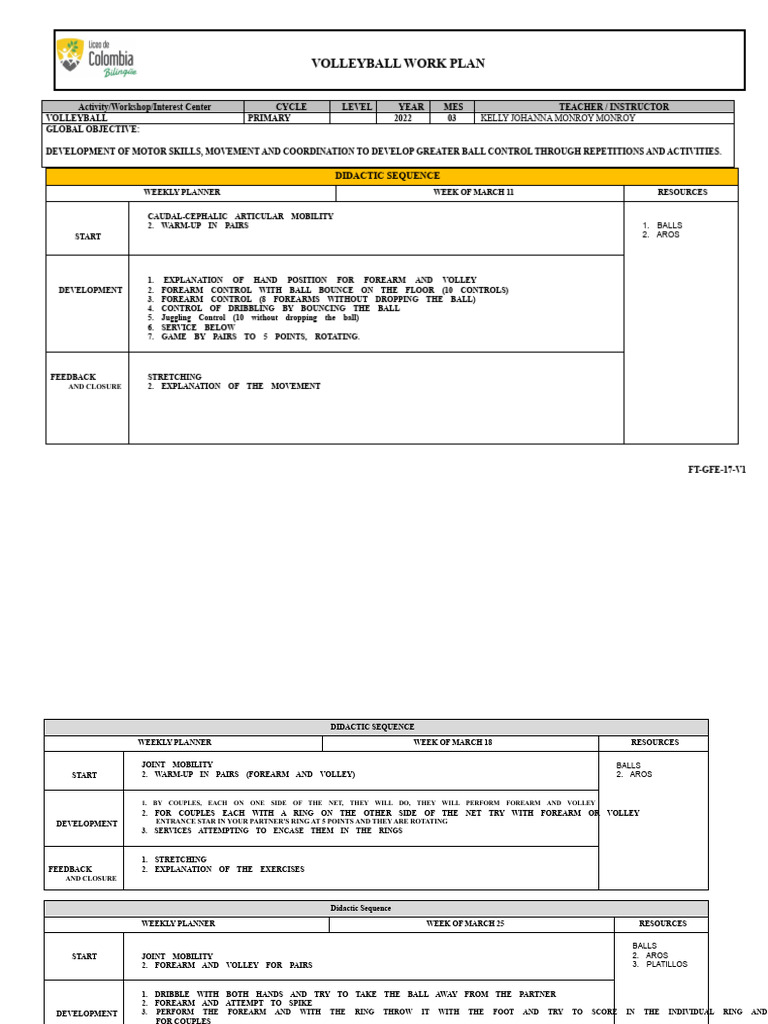 Volleyball Planning Primary | PDF | Volleyball | Sports