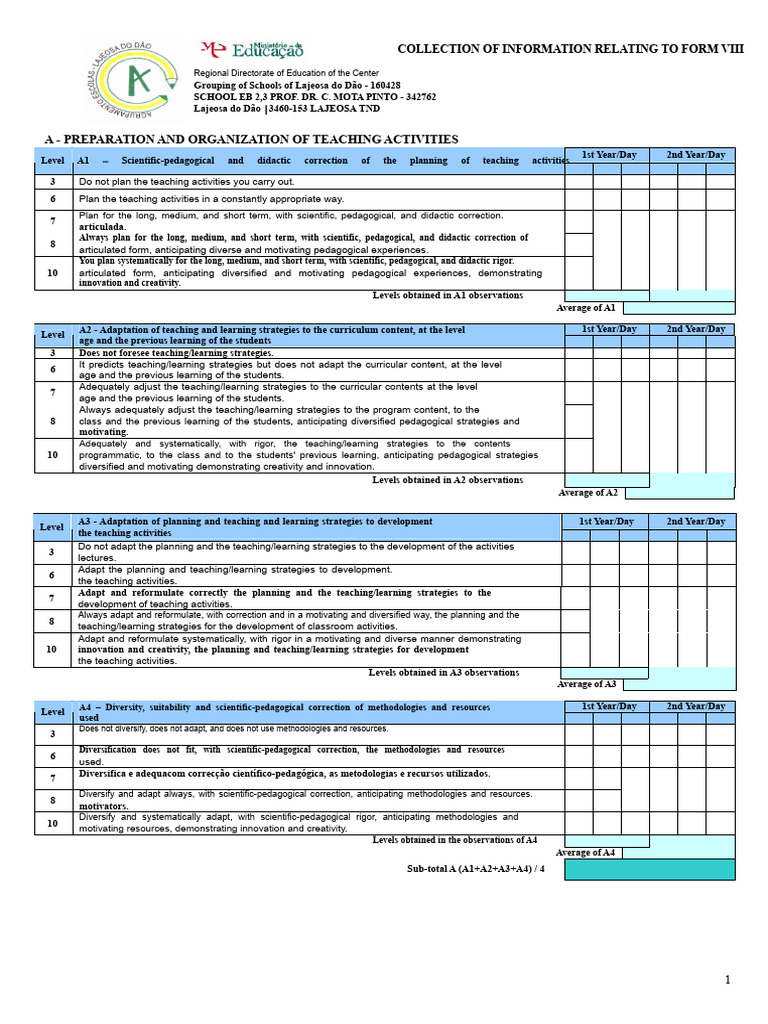 EVALUATION GRID of The COORDINATOR / EVALUATION FORM MOD. VIII | PDF ...